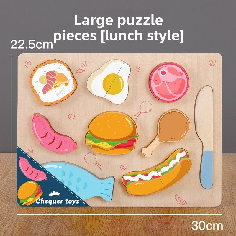 Деревянная детская пирамидка с кусочками фруктов и овощей для воображаемых игр стиль о