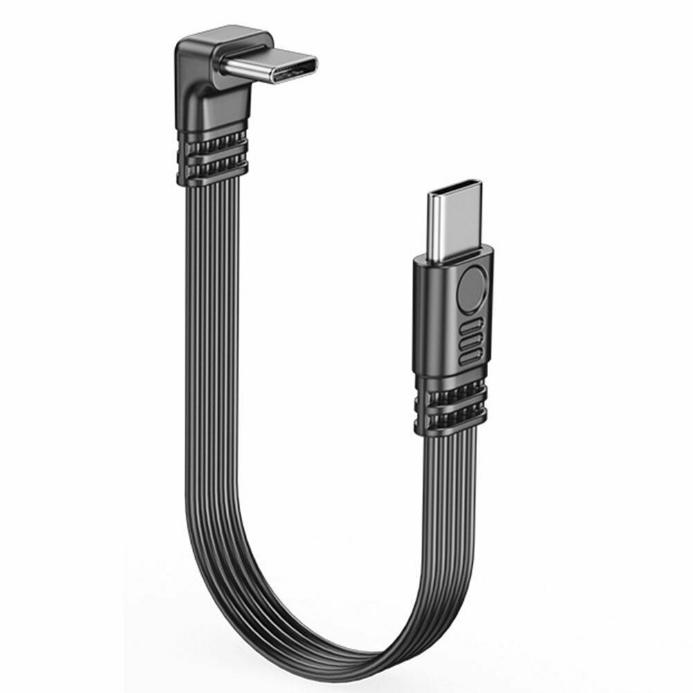 Угловой кабель USB-C на USB-C, 30 см, черный, силиконовый, плоский, для зарядки и синхронизации