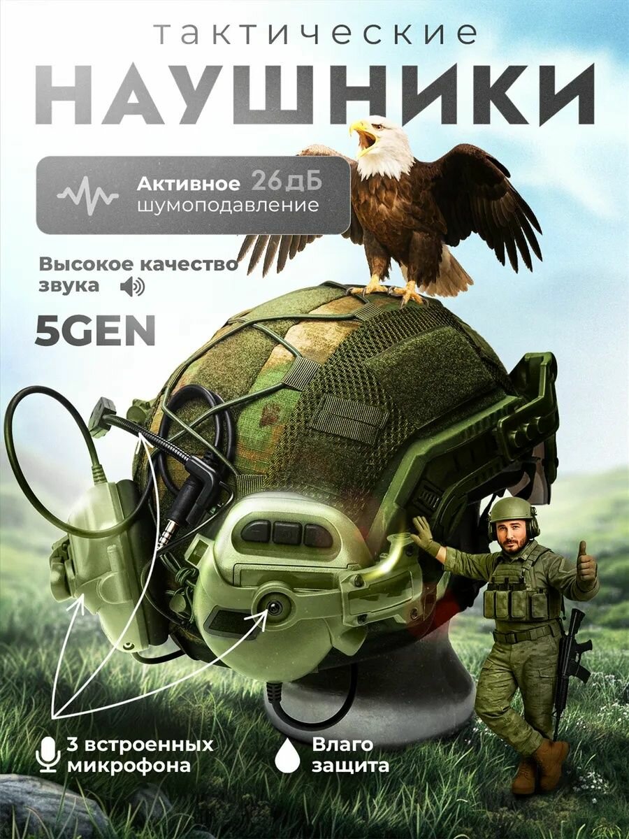 Шумопоглощающие тактические наушники для стрельбы Gen5 активные на шлем