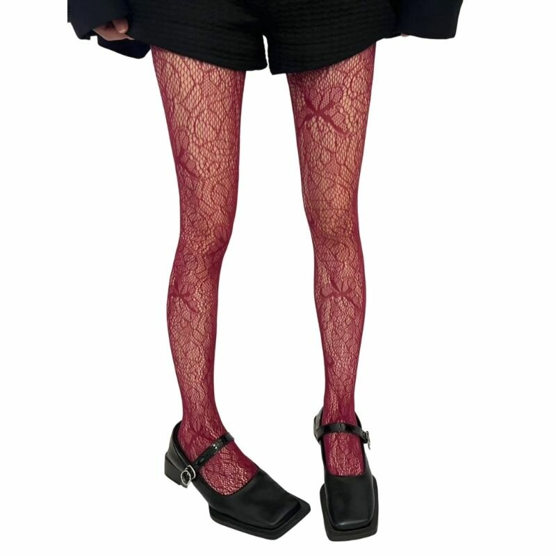 Чулки с полым бантом-винно-красный