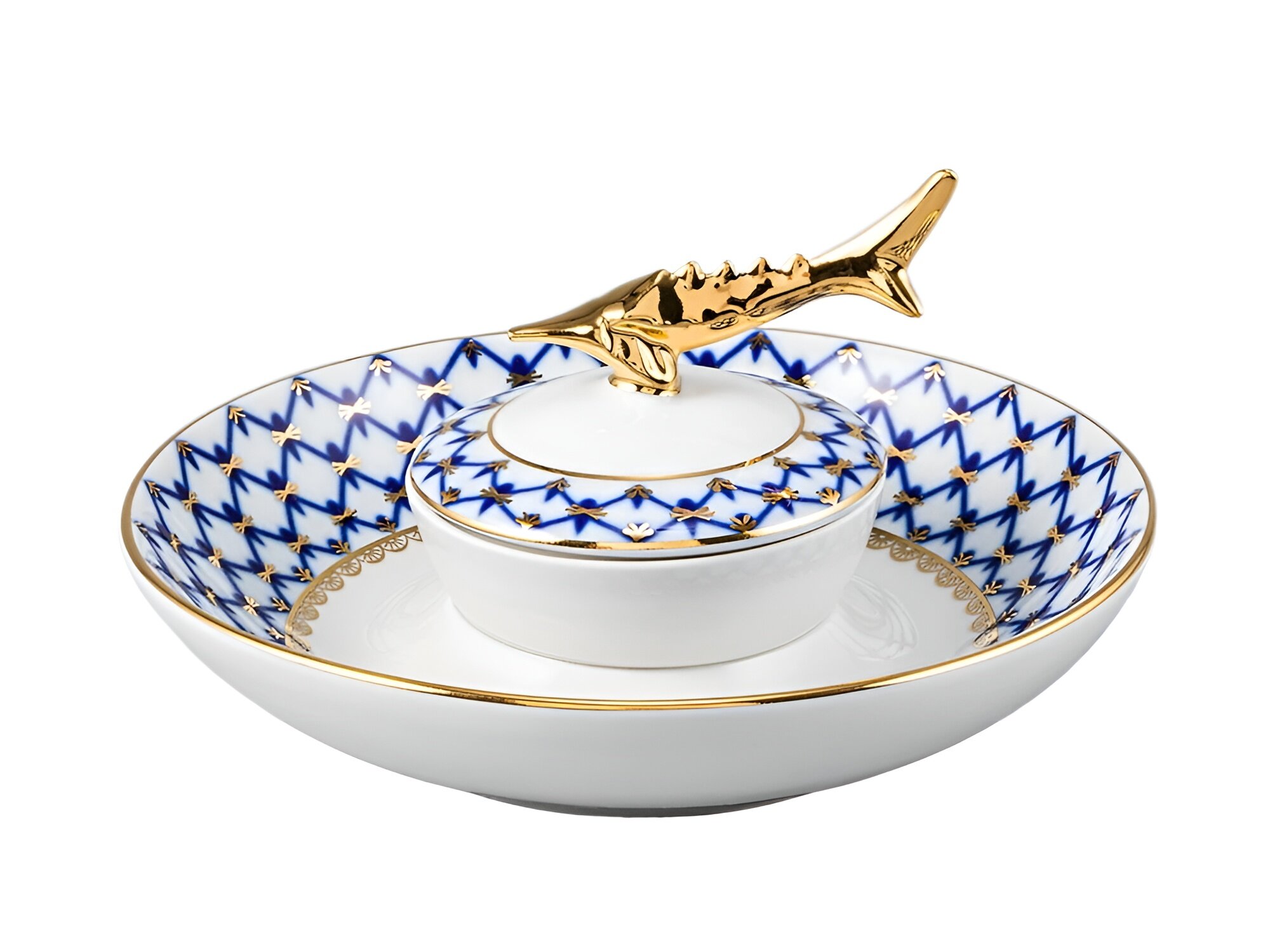 Икорница ИФЗ Каспийская, Кобальтовая сетка, 15.7см, фарфор 80.72957.00.1