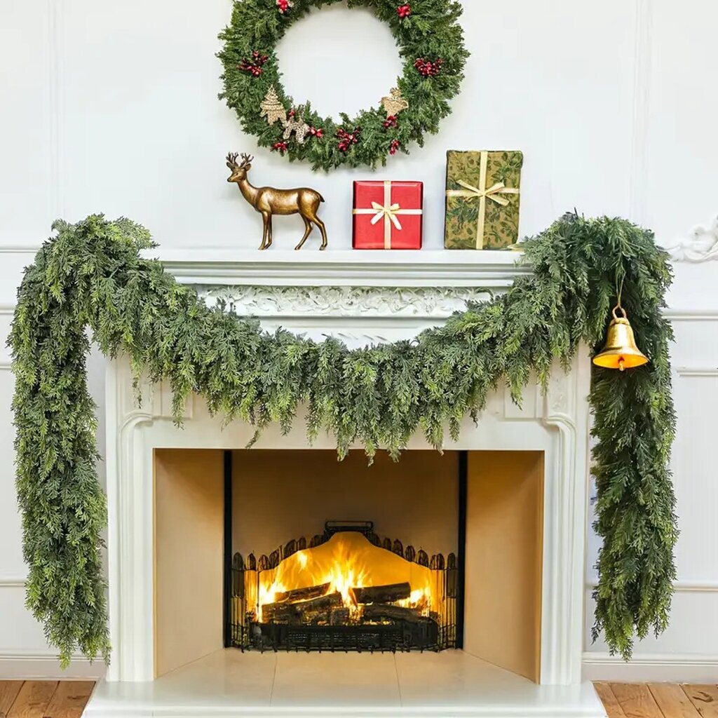 Рождественская Лоза 5.9 футов Искусственная Виноградная Лоза Подвесной Растительный Орнамент для Каминной Полки Внутреннее и Наружное Рождественское Украшение Дома
