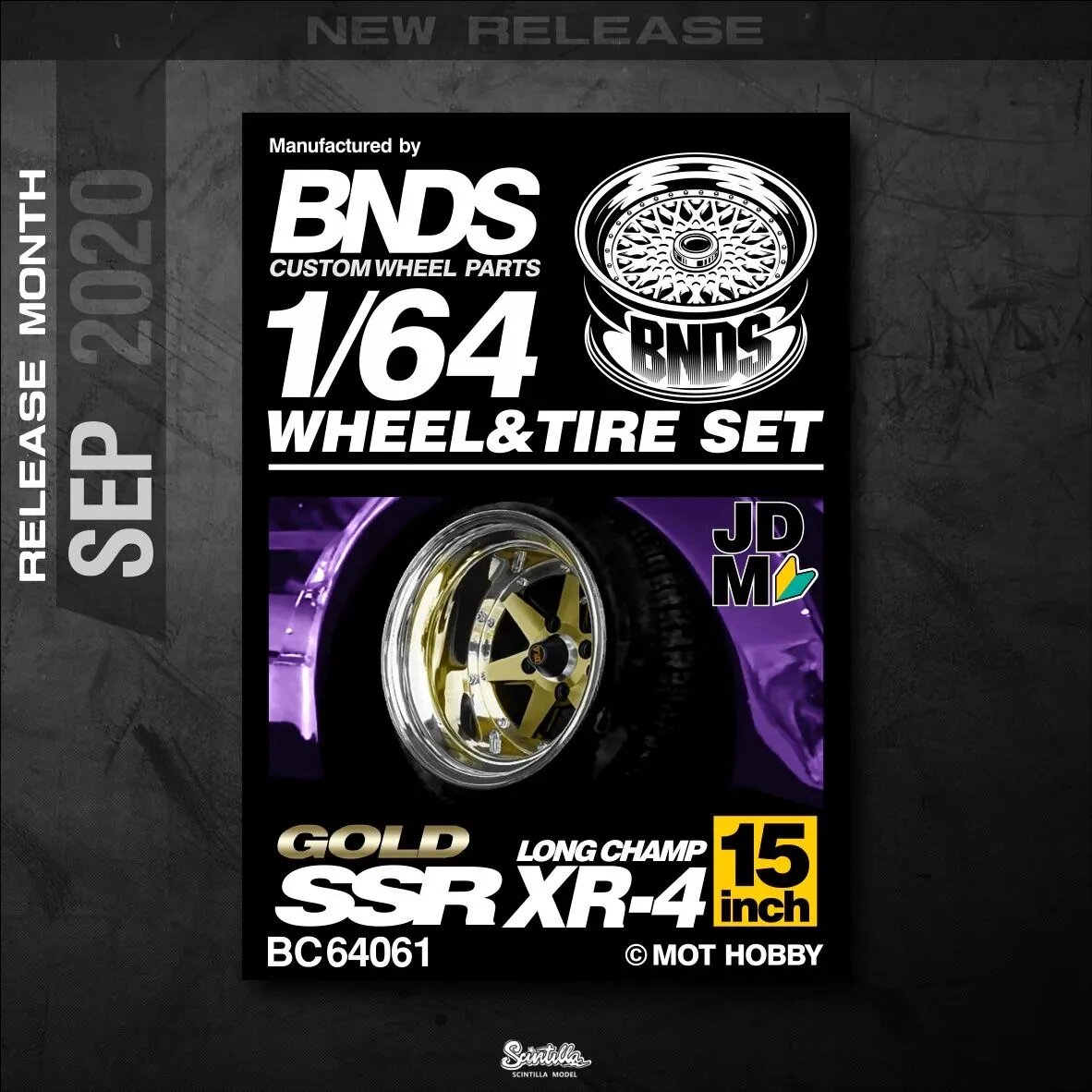 Колеса для моделей 1/64 BNDS #BC64061 Diecast Wheels and Tire Set - Alloy Classic 15-inch/8.3mm