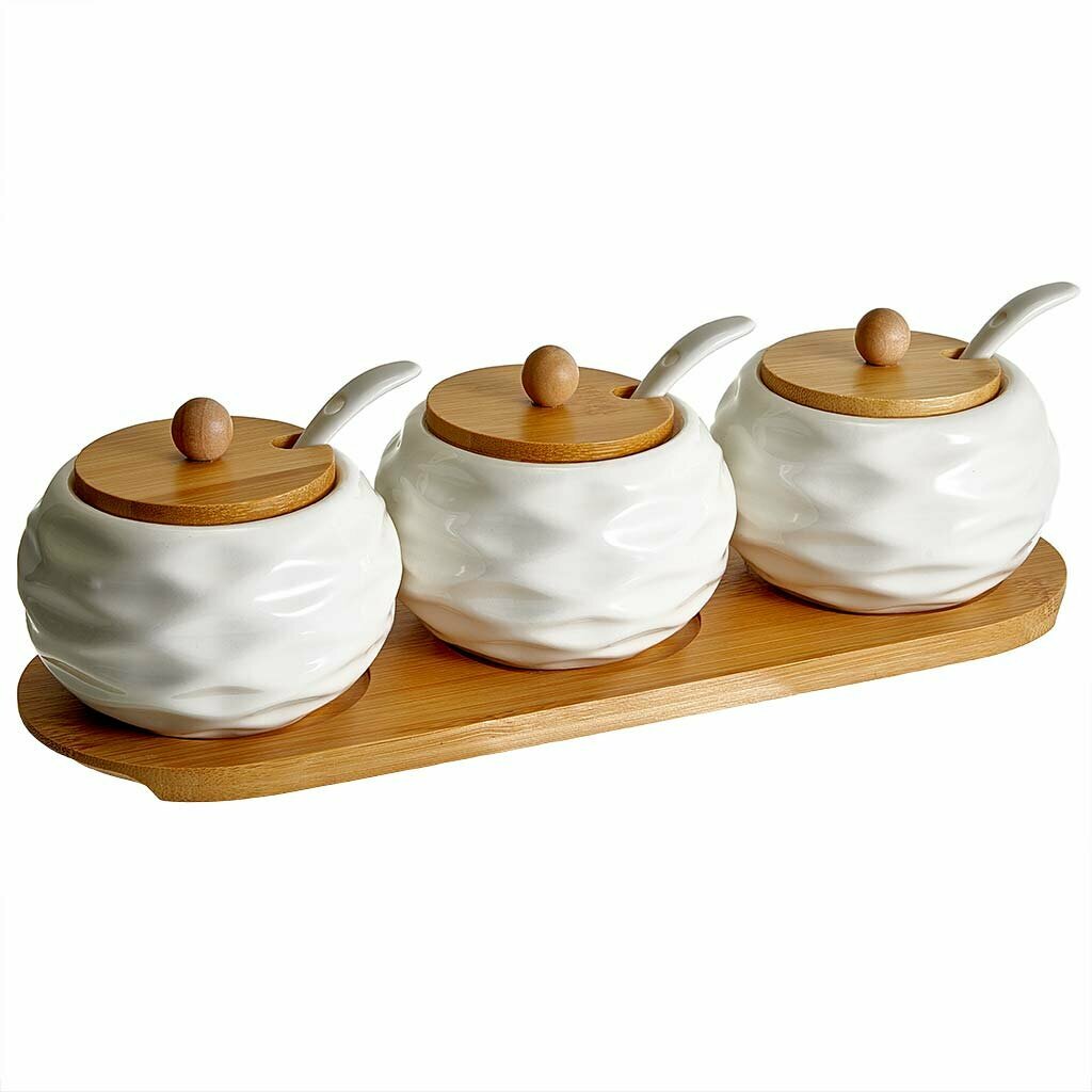 Набор фарфоровых банок с ложками на бамбуковой подставке Alpenkok AK5-0004