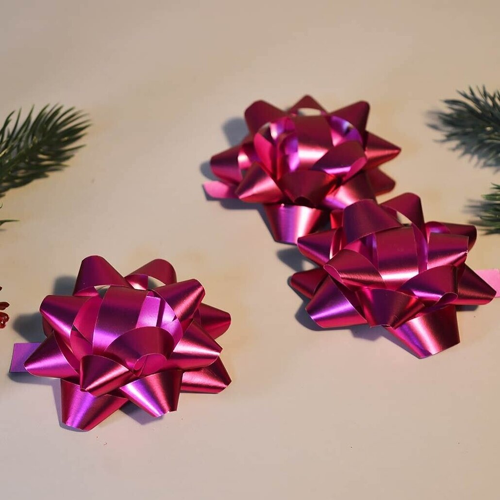 Бант декоративный 5см, металлизированная лента, фиолетовый, для упаковки подарков