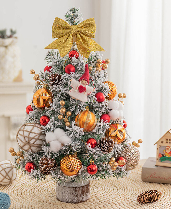 Искусственная елка с игрушками и гирляндой, 60 см, пастельная / новогодняя елочка с подсветкой / елка настольная наряженная