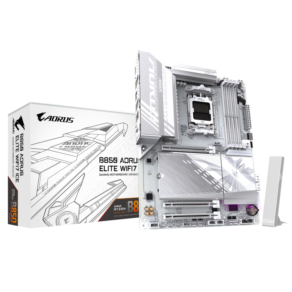Материнская плата Gigabyte B850 Aorus Elite WiFi7 Ice AM5, ATX, AMD B850, 4xDDR5-5200 МГц, белый