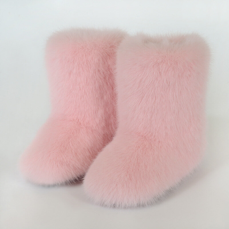 Зимние сапоги из искусственного меха енота и лисы, зимние сапоги Y2K, полусапожки, женские зимние меховые сапоги