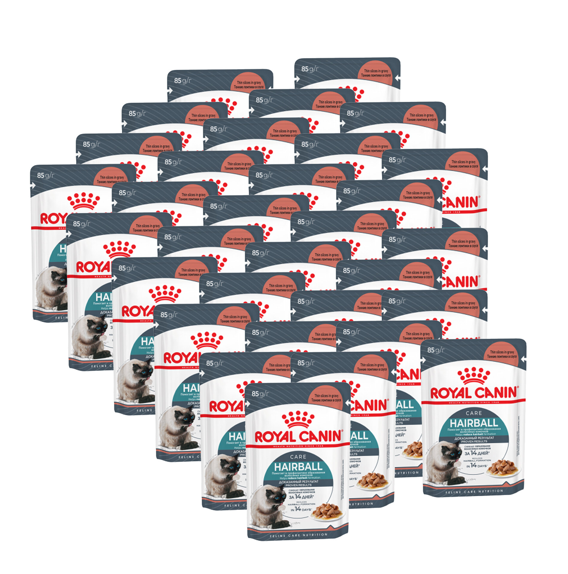 Влажный корм (консервы) ROYAL CANIN HAIRBALL CARE для взрослых кошек для вывода шерсти в соусе пауч, 85 гр x 32 шт.