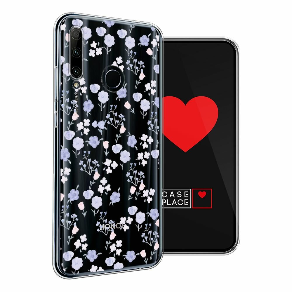 Чехол на Honor 10i/20 Lite 2019/20e/Huawei P Smart Plus 2019 / Хонор 10i с принтом "Сиреневые розы паттерн", прозрачный — фото 1