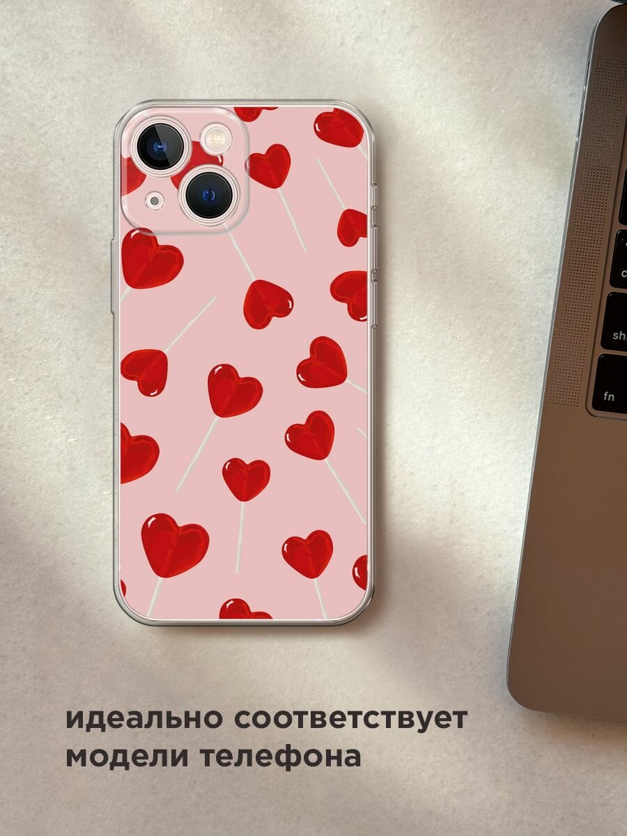 Чехол на Apple iPhone 13 mini / Айфон 13 мини с принтом "Сердечки-леденцы 1 - 14 февраля" — фото 1