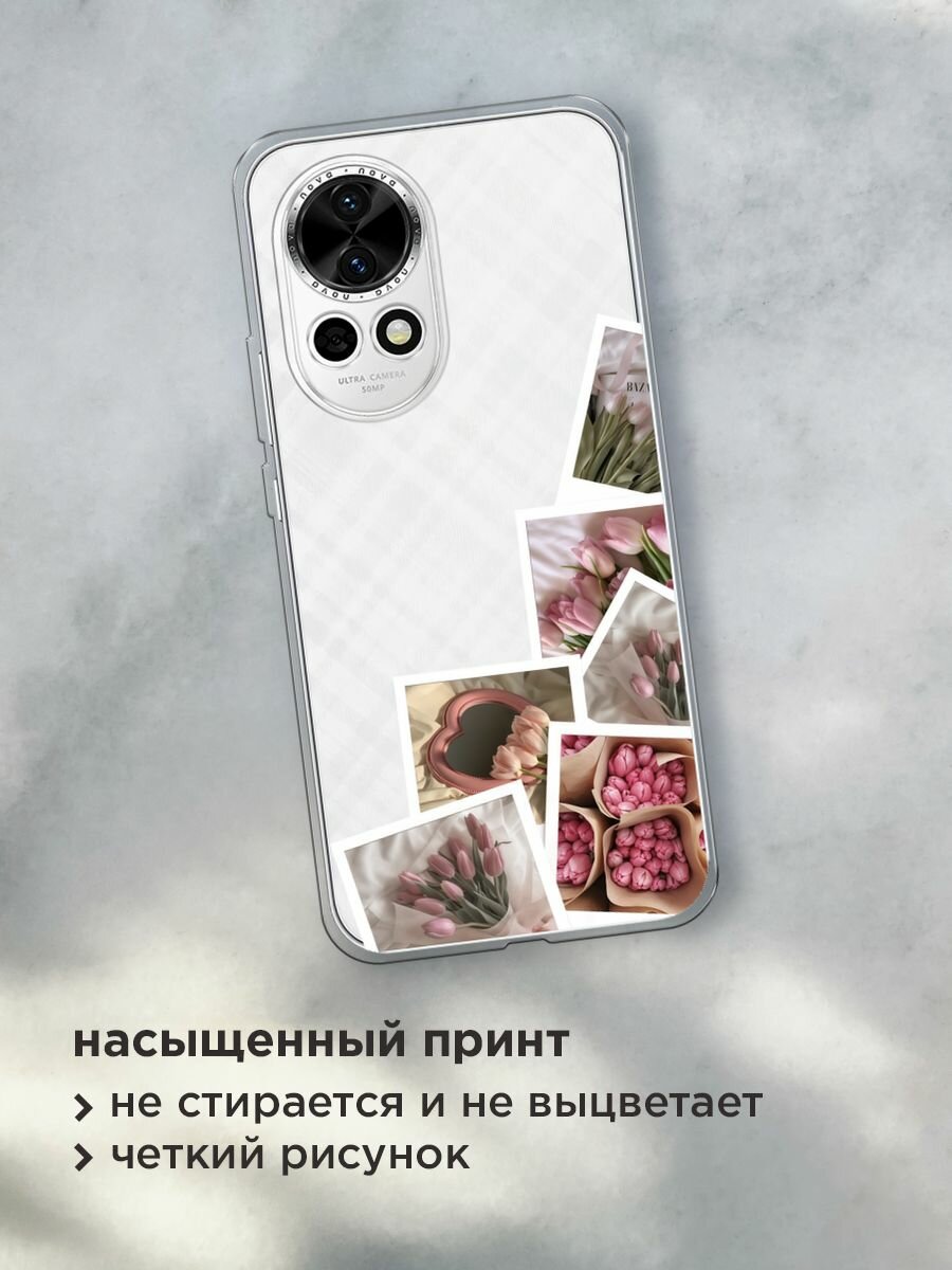 Чехол на Huawei Nova 12/Nova13 / Хуавей Нова 12/Нова 13 с принтом "Весенние фото - 8 марта", прозрачный — фото 1