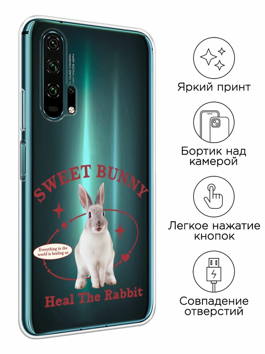 Чехол на Honor 20 Pro / Хонор 20 Про с принтом "Heal the rabbit", прозрачный — фото 1