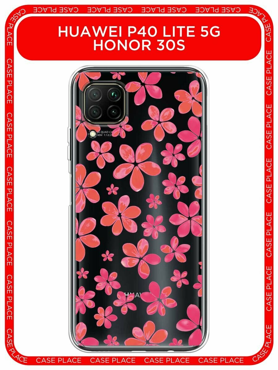 Чехол на Honor 30S Global/Huawei P40 Lite 5G/Nova 7 SE / Хонор 30S с принтом "Росыпь ярких цветов", прозрачный