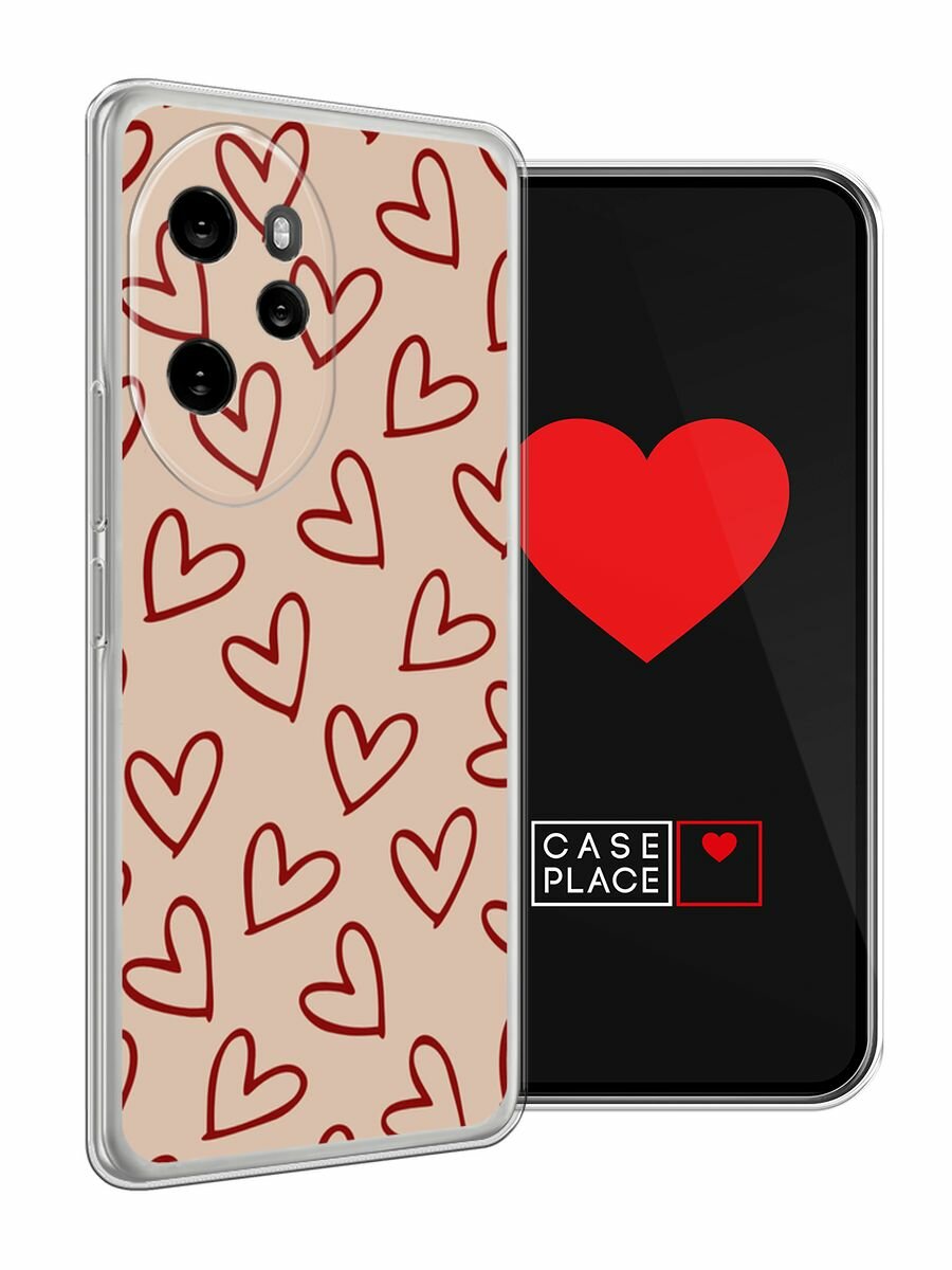 Чехол на Honor 100 Pro / Хонор 100 Про с принтом "Little hearts doodles 1 - 14 февраля" — фото 1