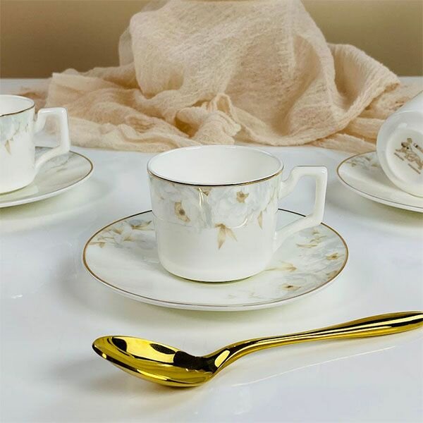 Кофейный набор на 12 пр. Чашка 110 мл с блюдцем. Коллекция "Лилиан" в подарочной упаковке. Lenardi. Костяной фарфор.