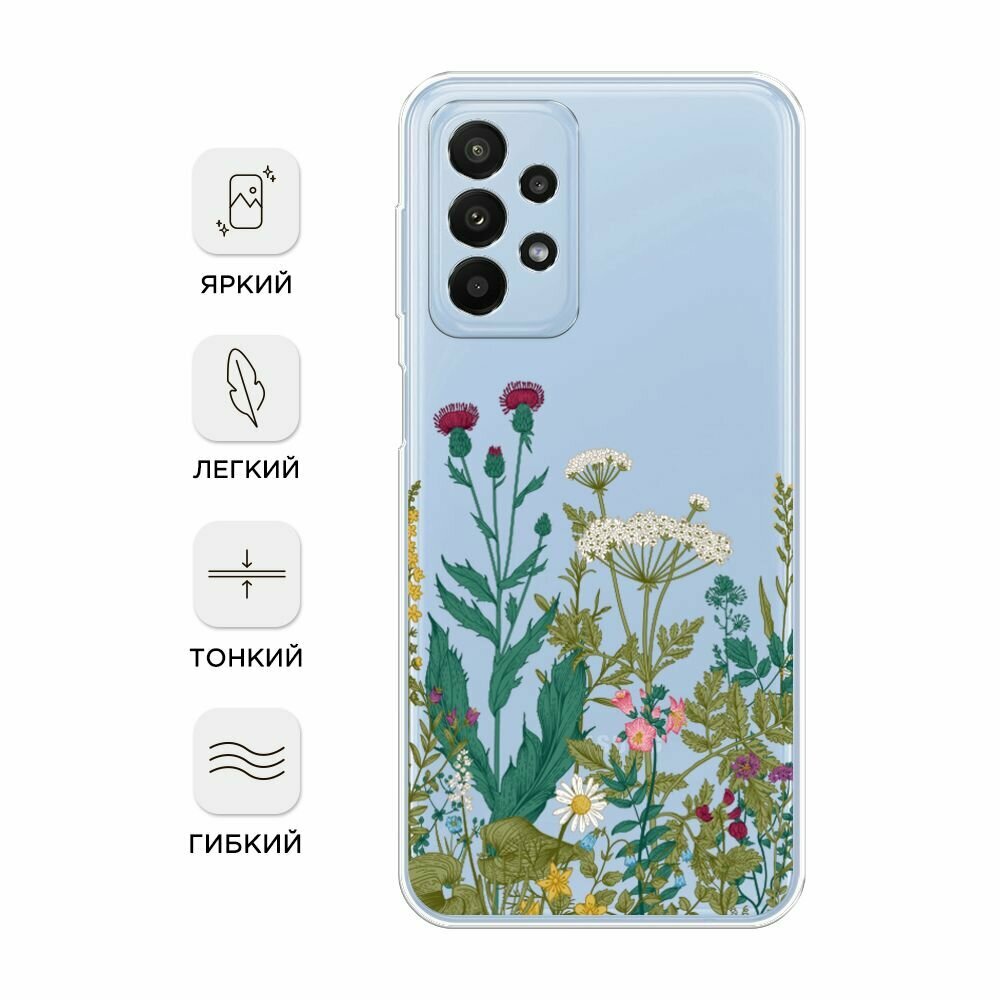Чехол на Samsung Galaxy A23 / Самсунг Галакси А23 с принтом "Дикие полевые цветы", прозрачный — фото 1