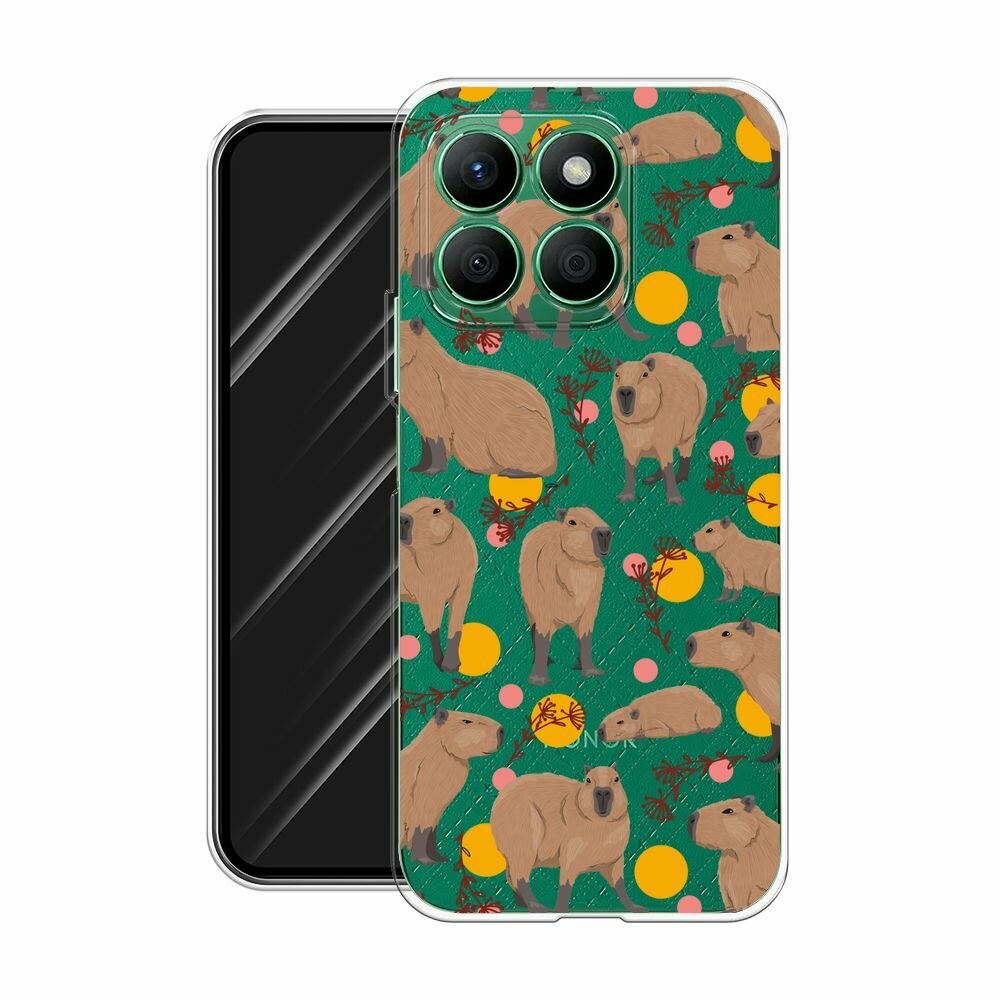 Чехол на Honor X8B / Хонор X8B с принтом Капибара паттерн, прозрачный — фото 1
