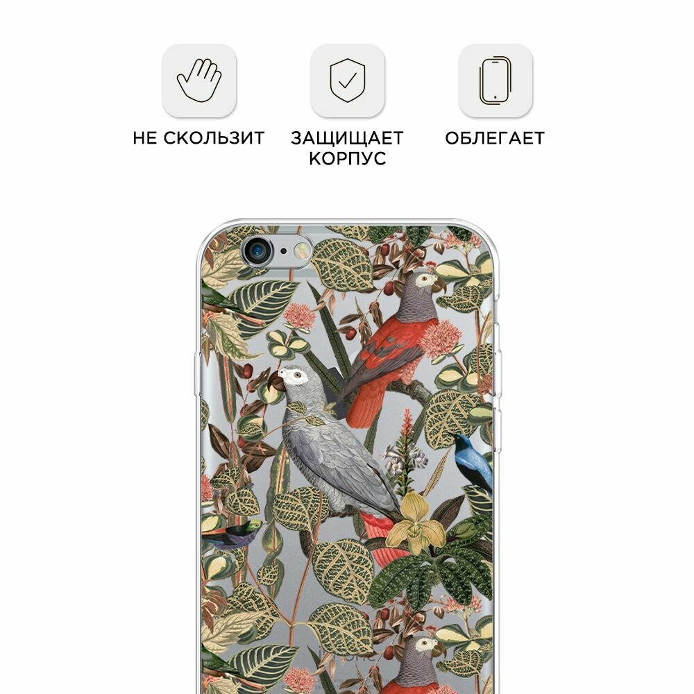 Чехол на Apple iPhone 6 / Айфон 6 с принтом "Tropical pattern", прозрачный — фото 1
