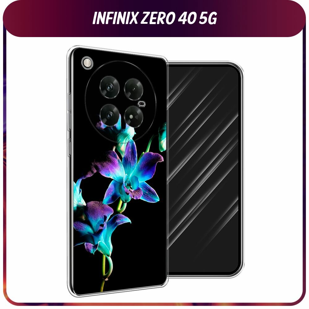 Чехол на Infinix Zero 40 5G / Инфиникс Зеро 40 5G с принтом "Синий цветок на черном"