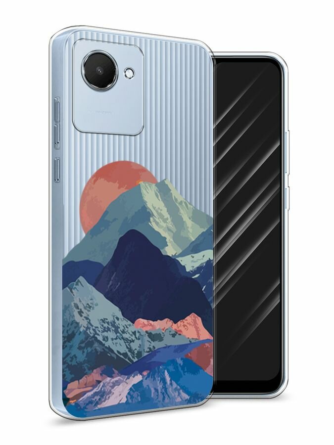 Чехол на Realme C30 / Реалми C30 с принтом "Закат в снежных горах", прозрачный