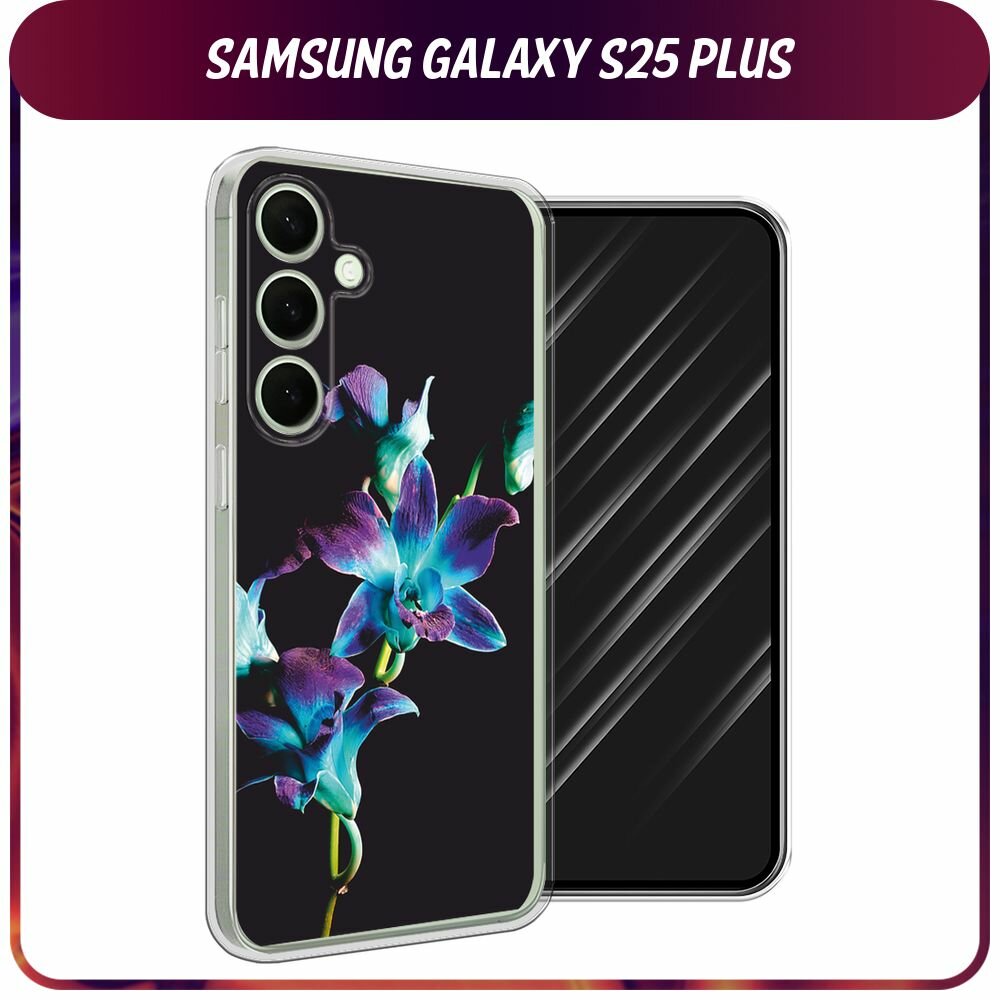 Чехол на Samsung Galaxy S25 Plus / Самсунг S25 Плюс с принтом "Синий цветок на черном"
