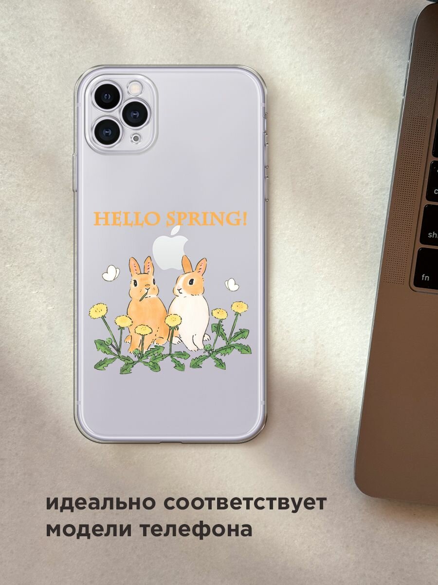 Чехол на Apple iPhone 11 Pro / Айфон 11 Про с принтом "Весенние кролики", прозрачный — фото 1
