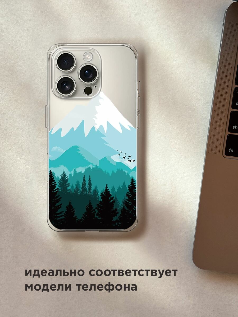 Чехол на Apple iPhone 16 Pro / Айфон 16 Про с принтом "Синяя снежная гора", прозрачный — фото 1
