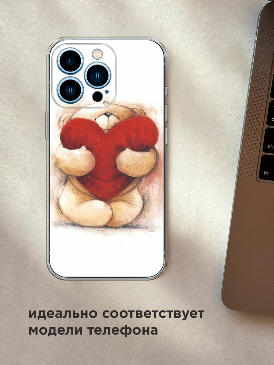 Чехол на Apple iPhone 13 Pro / Айфон 13 Про с принтом "Мишка с сердцем 1" — фото 1