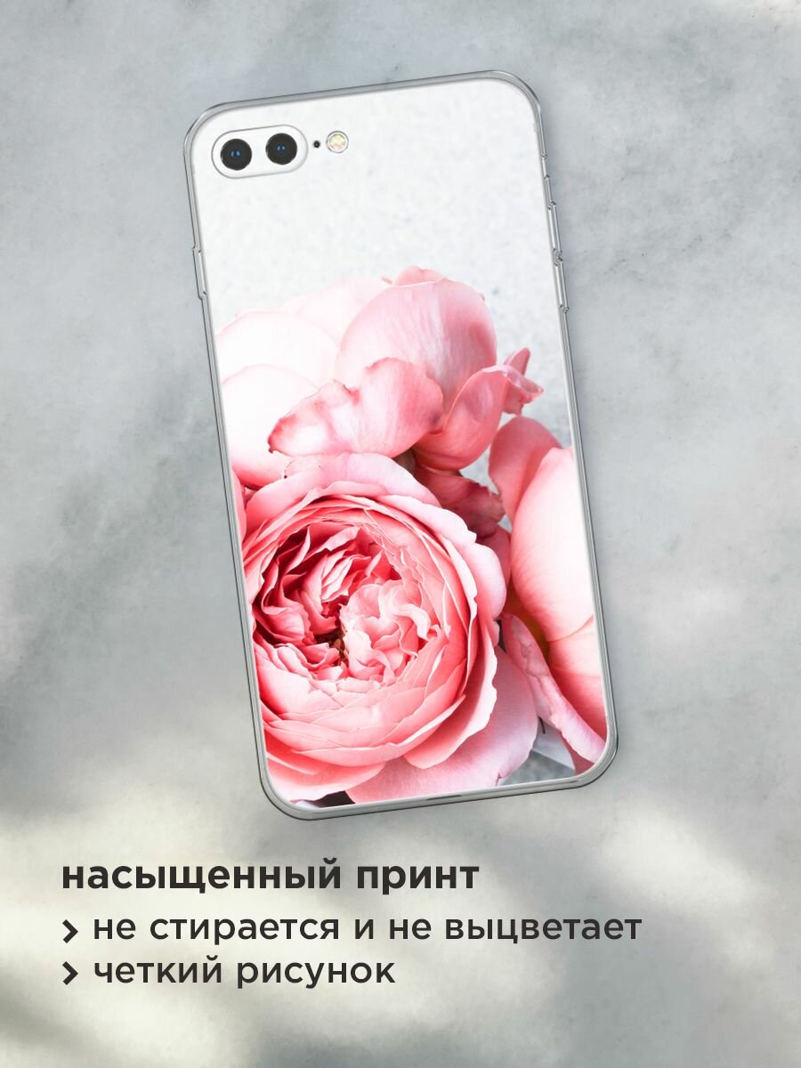Чехол на Apple iPhone 7 Plus / Айфон 7 Плюс с принтом "Пионы на белом" — фото 1