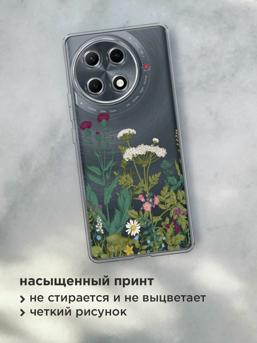 Чехол на Tecno Camon 30S Pro / Текно Камон 30S Про с принтом "Дикие полевые цветы", прозрачный — фото 1
