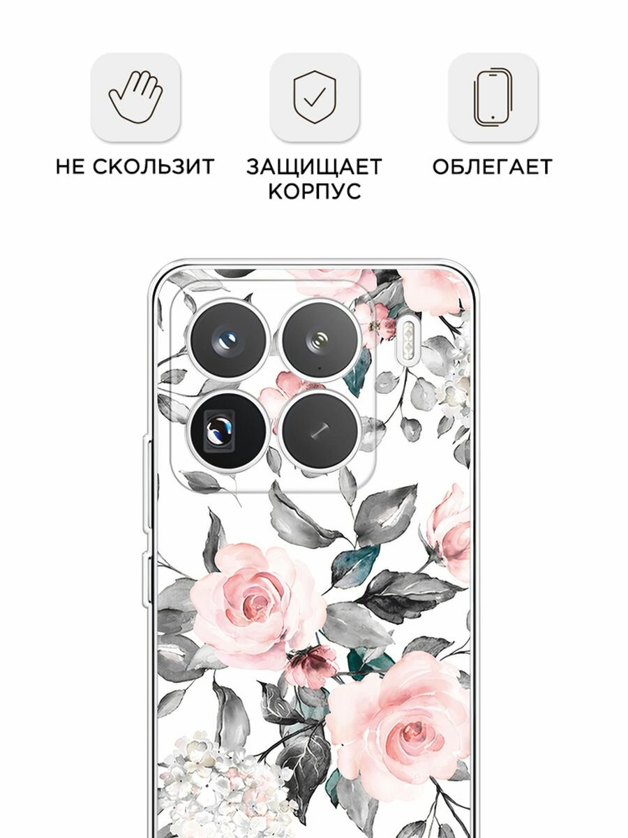 Чехол на Xiaomi 15 Pro / Сяоми 15 Про с принтом "Розы на белом" — фото 1