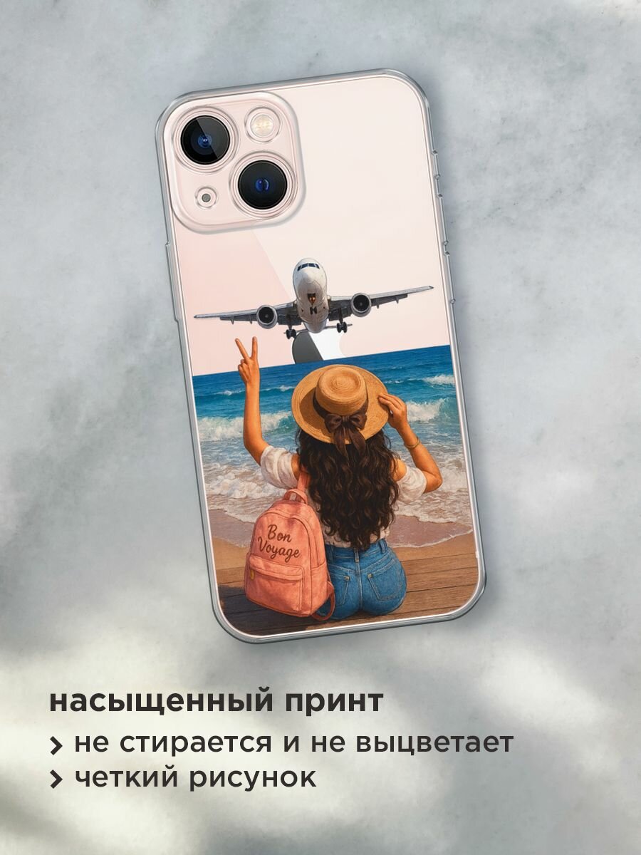 Чехол на Apple iPhone 13 mini / Айфон 13 мини с принтом "Bon Voyage", прозрачный — фото 1