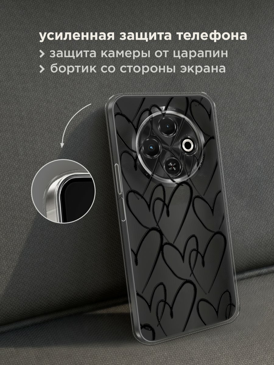 Чехол на Tecno Spark 30C / Текно Спарк 30C с принтом "Hearts doodle black 1" — фото 1
