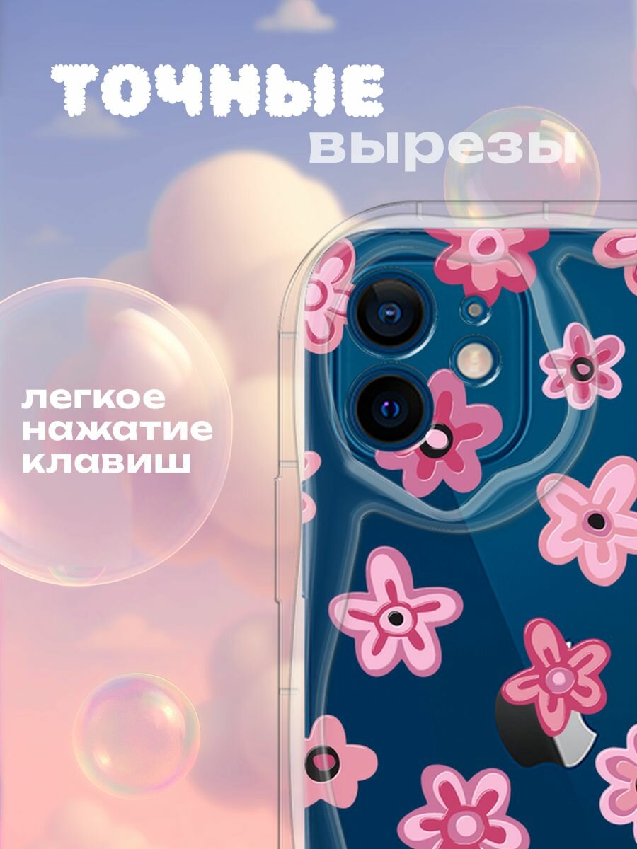 Чехол на Apple iPhone 12/12 Pro / Айфон 12 с принтом Паттерн розовые цветочки — фото 1