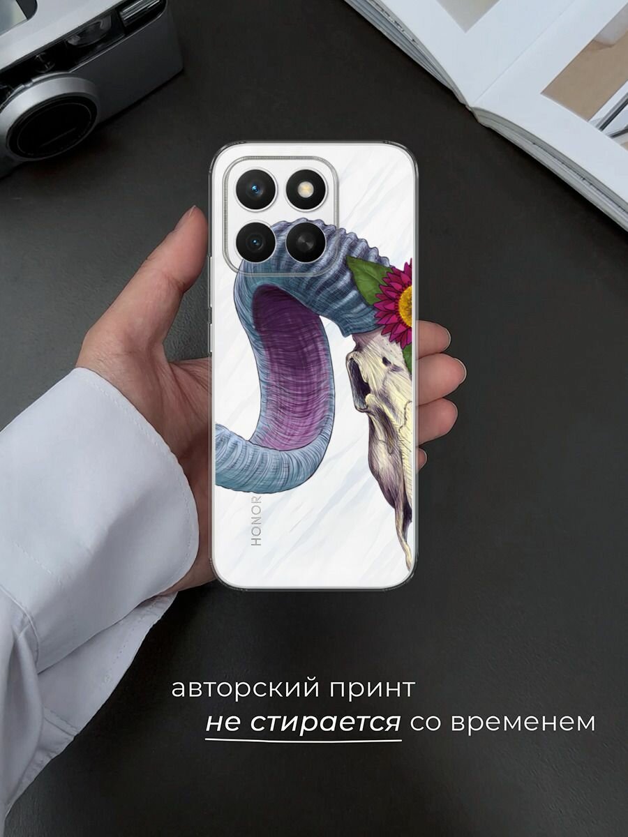 Чехол на Honor X8c / Хонор X8c с принтом "Мифический череп", прозрачный — фото 1