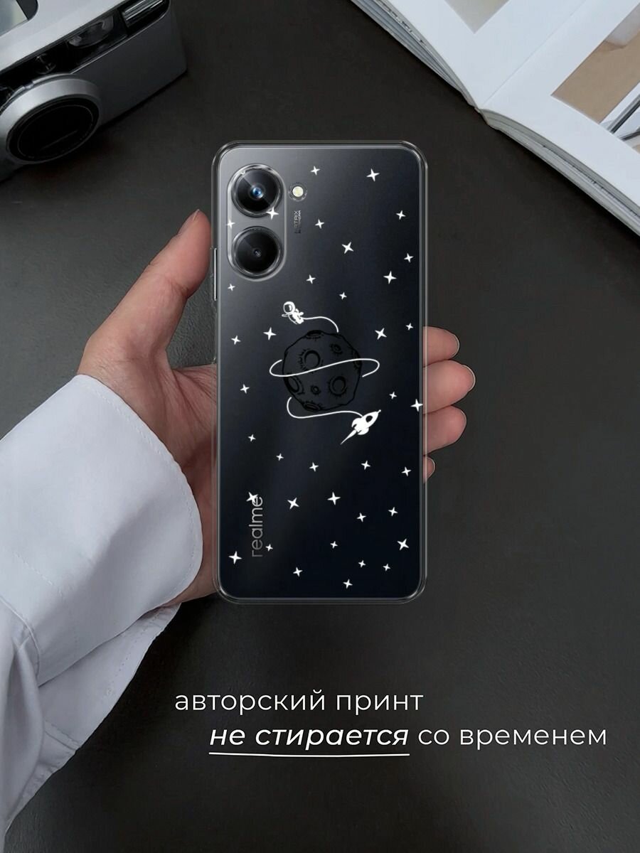 Чехол на Realme 10 Pro / Реалми 10 Про с принтом "Полет вокруг луны", прозрачный — фото 1