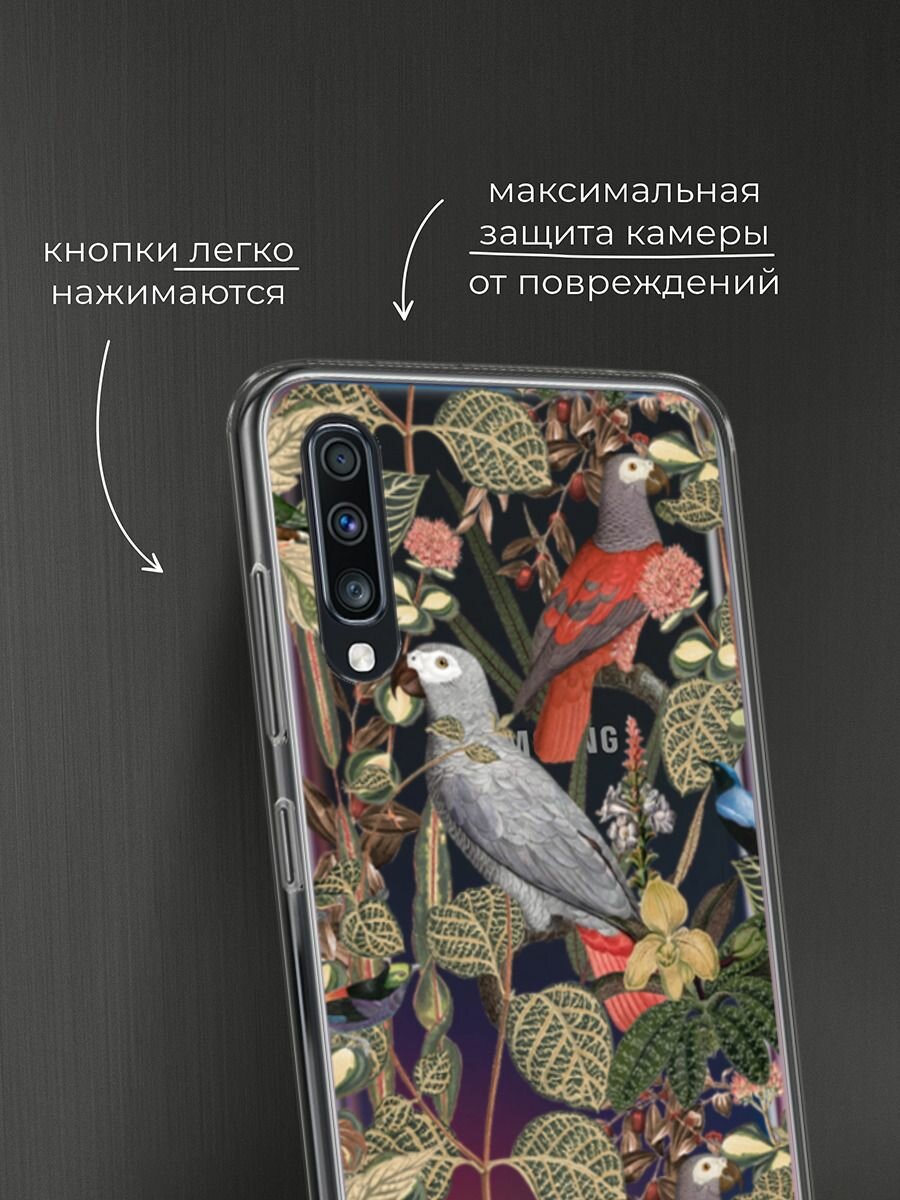Чехол на Samsung Galaxy A70 / Самсунг Галакси А70 с принтом "Tropical pattern", прозрачный — фото 1