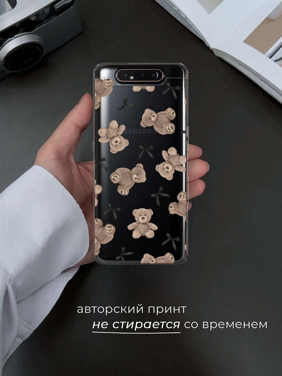 Чехол на Samsung Galaxy A80 / Самсунг Гэлакси A80 с принтом "Плюшовые мишки 2", прозрачный — фото 1