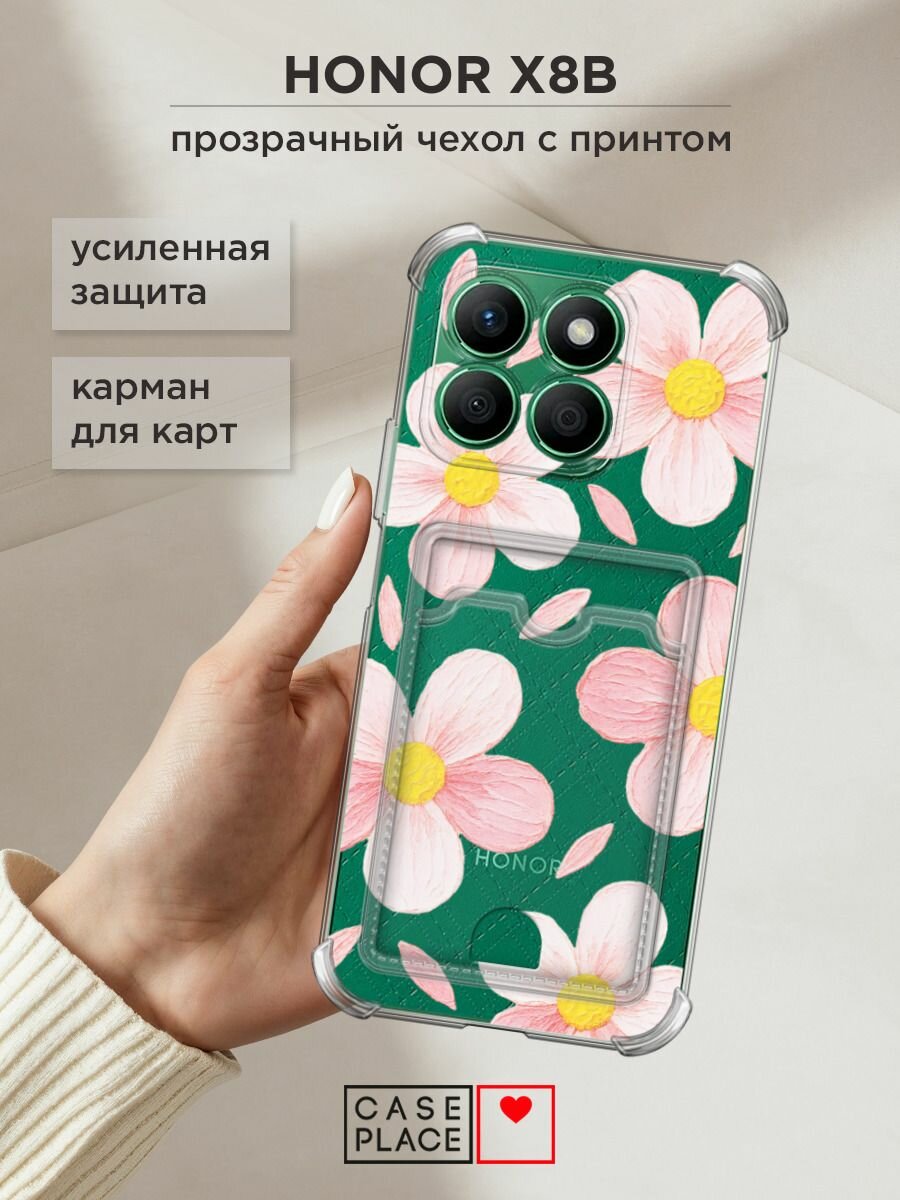 Чехол на Honor X8b (Хонор X8B) с картой и принтом "Розовые ромашки"