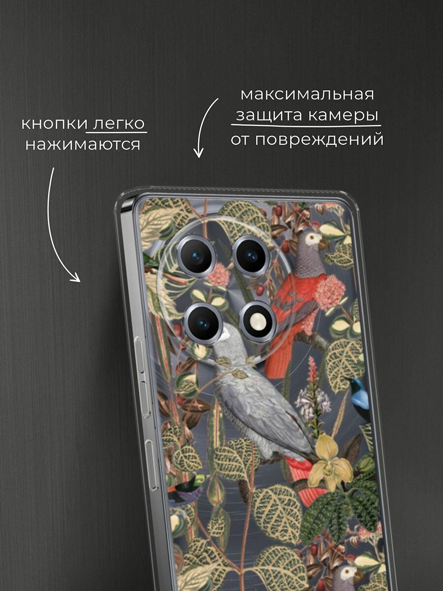 Чехол на Tecno Camon 30S / Текно Камон 30S с принтом "Tropical pattern", прозрачный — фото 1