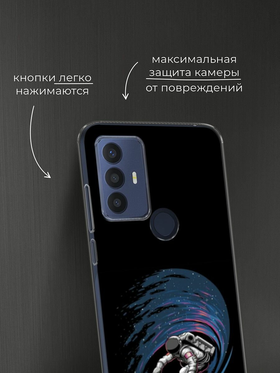 Чехол на TCL 30E/30 SE/305/306 / ТСЛ 30E с принтом "Космонавт на серфе" — фото 1