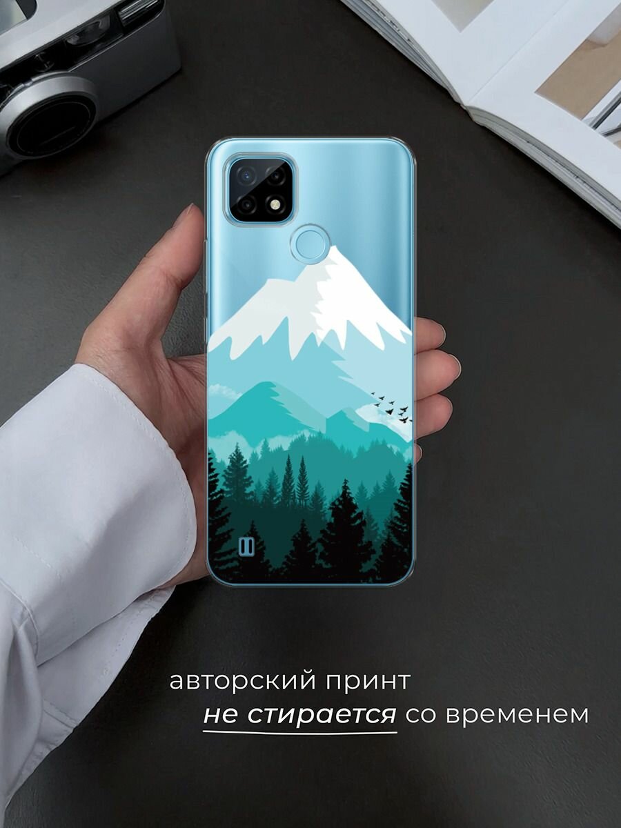 Чехол на Realme C21 / Реалми С21 с принтом "Синяя снежная гора", прозрачный — фото 1