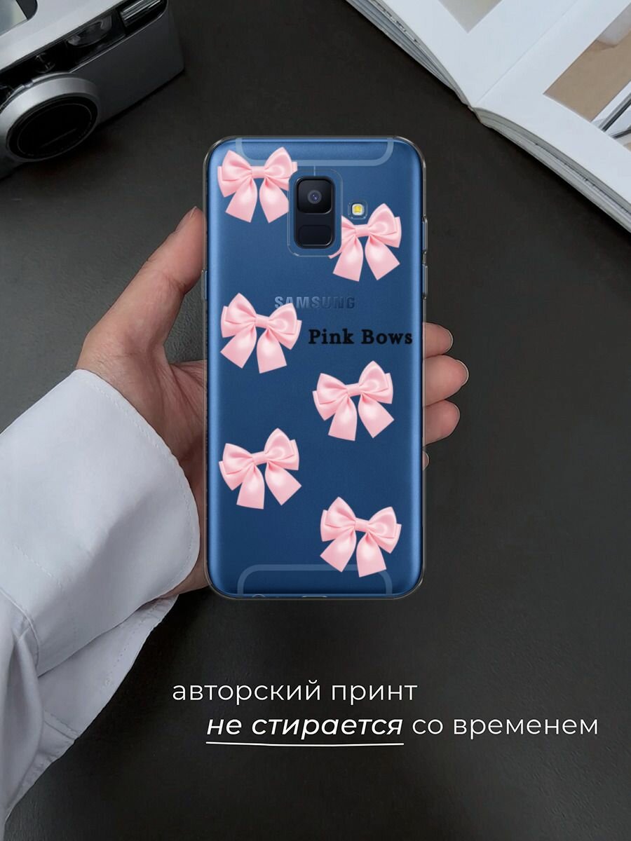 Чехол на Samsung Galaxy A6 / Самсунг Галакси А6 с принтом "Pink Bows", прозрачный — фото 1