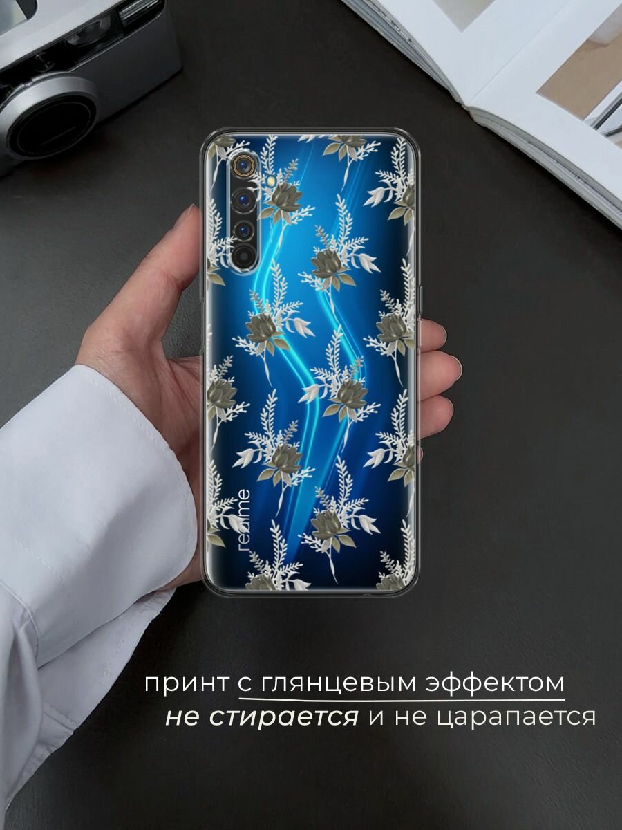 Чехол на Realme 6 Pro / Реалми 6 Про с принтом "Паттерн цветы сепия" — фото 1