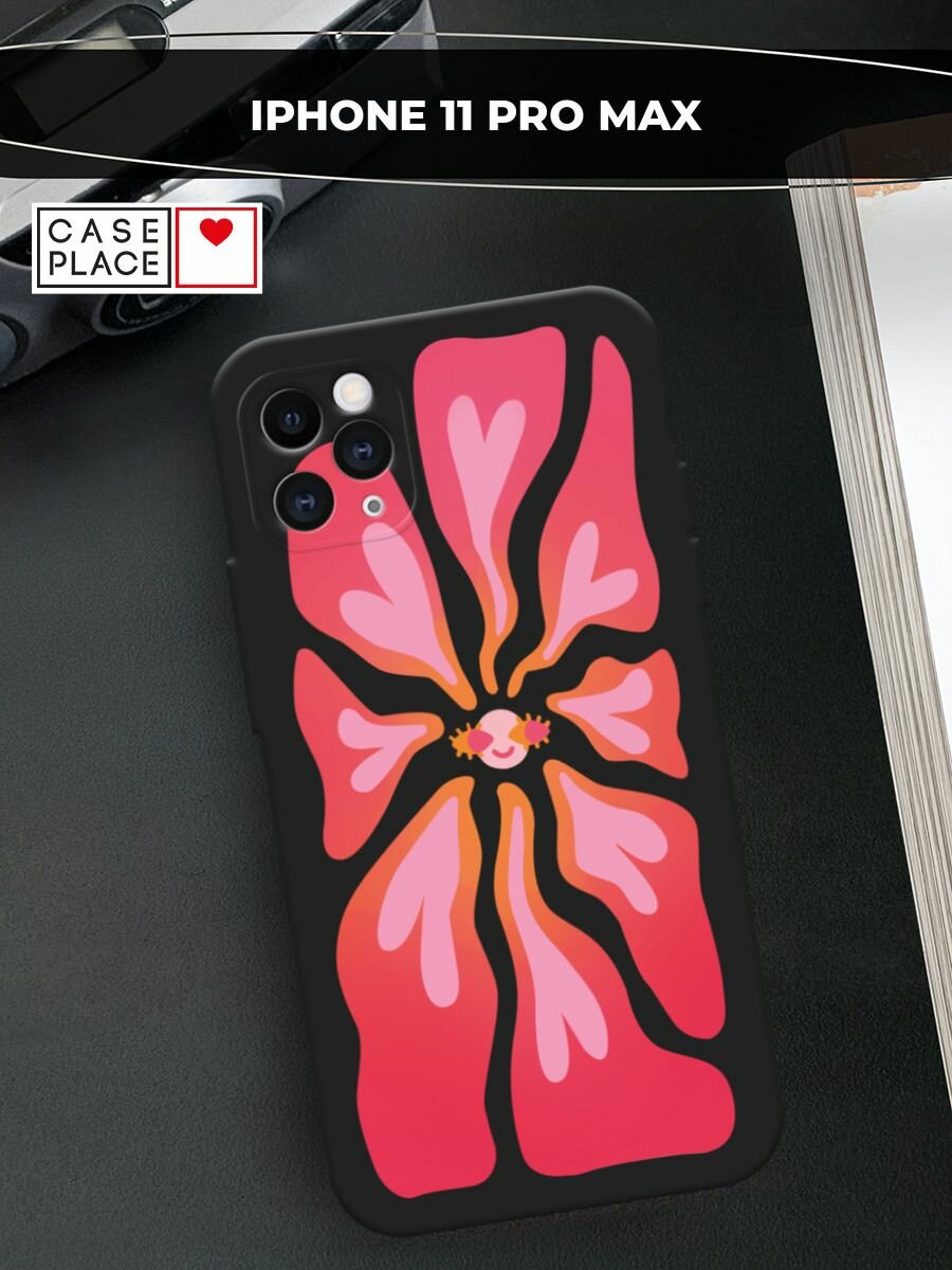 Черный матовый чехол на Apple iPhone 11 Pro Max / Айфон 11 Про Макс с принтом "Тропический цветок - 8 марта"