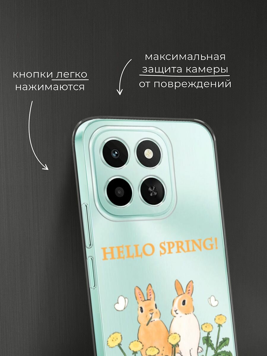 Чехол на Honor X6c / Хонор X6c с принтом "Весенние кролики", прозрачный — фото 1