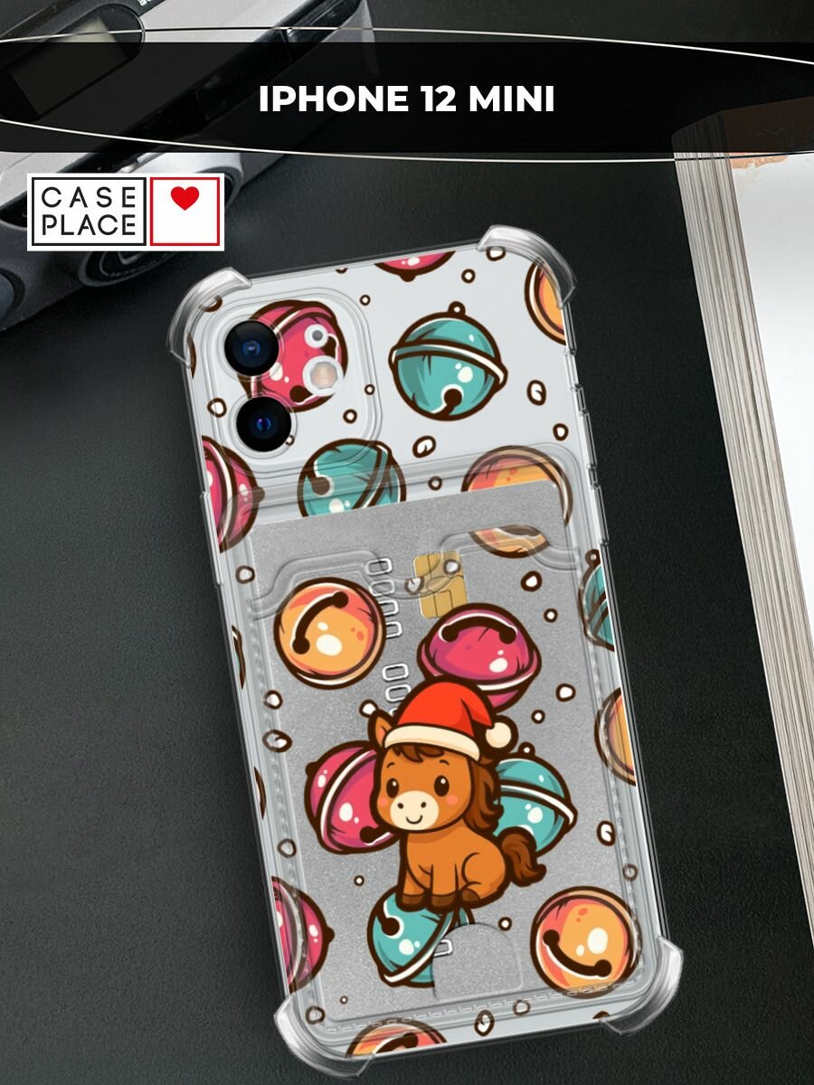 Чехол на Apple iPhone 12 mini (Айфон 12 Мини) с картой и принтом "Паттерн колокольчики"