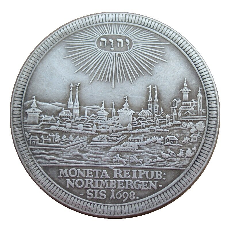Копия памятной монеты Германии 1698 года, в античном стиле, с изображением города Нюрнберга, старинная европейская коллекционная монета со сложной архитектурой и узором в виде солнечных лучей, классический металлический сувенир