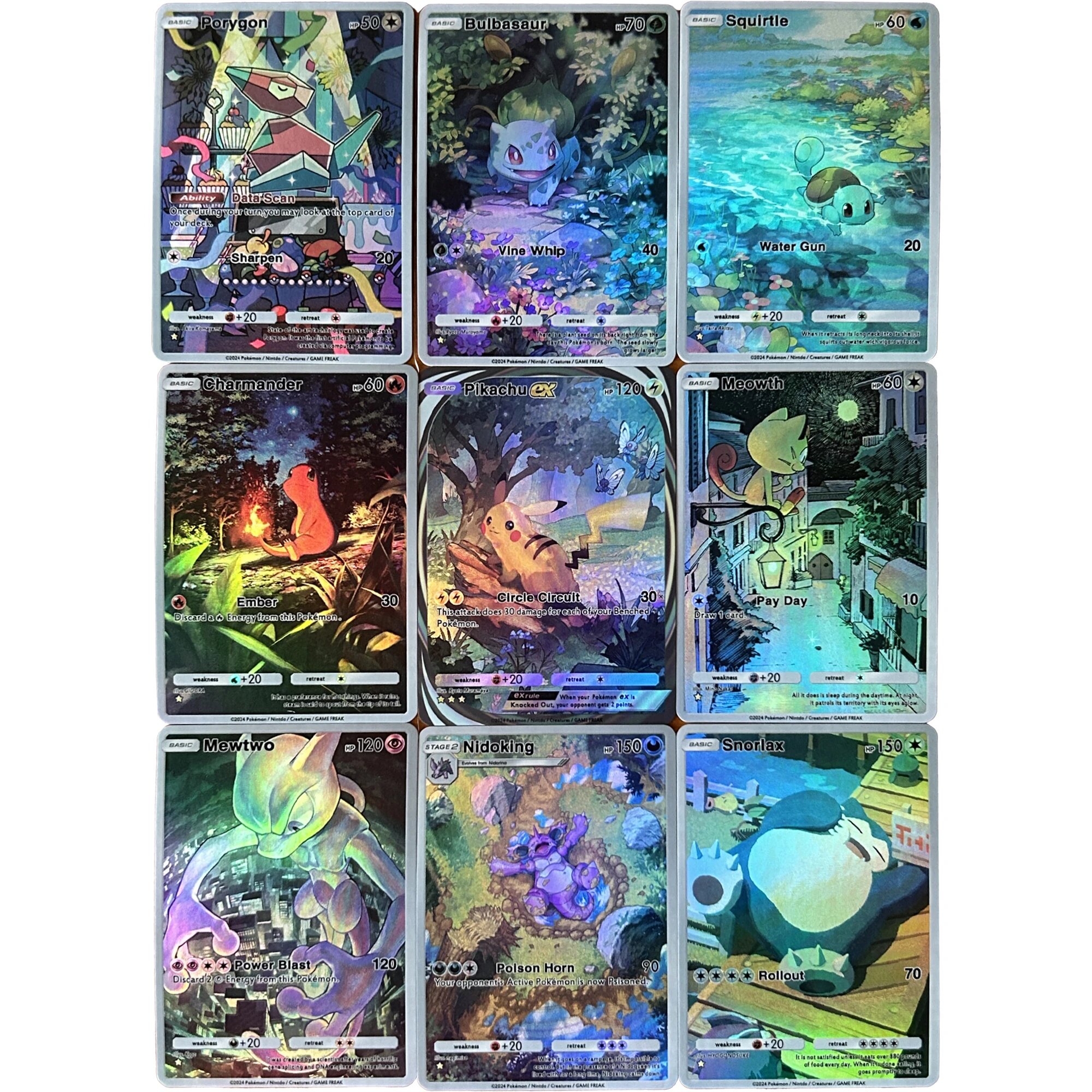 9 шт./компл. PTCG Mewtwo Squirtle Charmander Snorlax, английская версия, текстура, флэш-карта, классические аниме-игры, коллекционные карты, подарочная игрушка, Coarse color